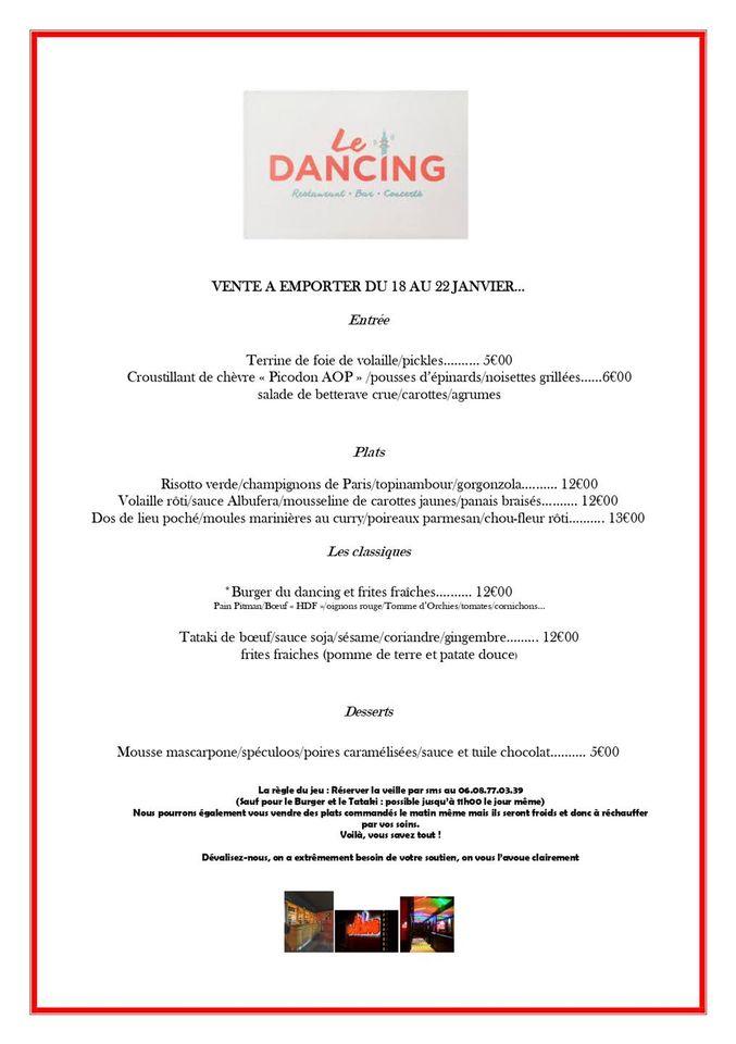 Menu au Le Dancing pub et bar, Lambersart