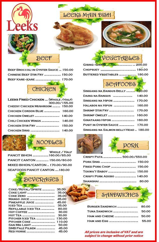 Menu at Leeks Restaurant & Catering Services, Cabanatuan City