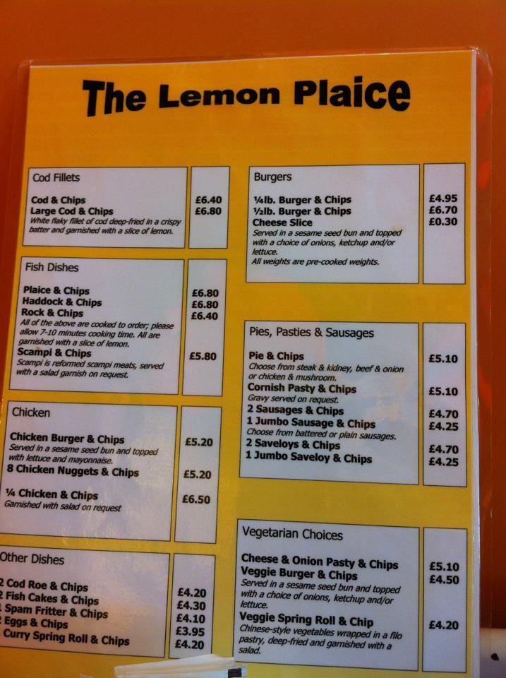 Menu at Lemon Plaice fast food, Reading
