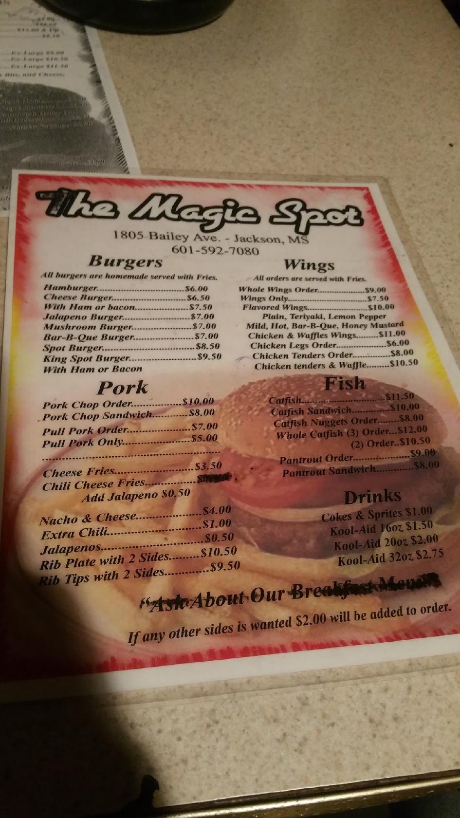 Menu at Magic Spot pub & bar, Jackson, Bailey Ave