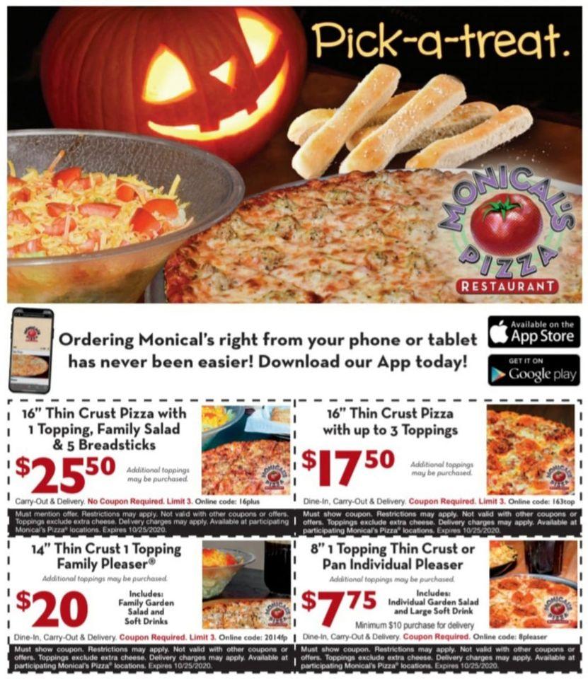 Menu at Monical's Pizza of Fishers pizzeria, Fishers, Mundy Dr