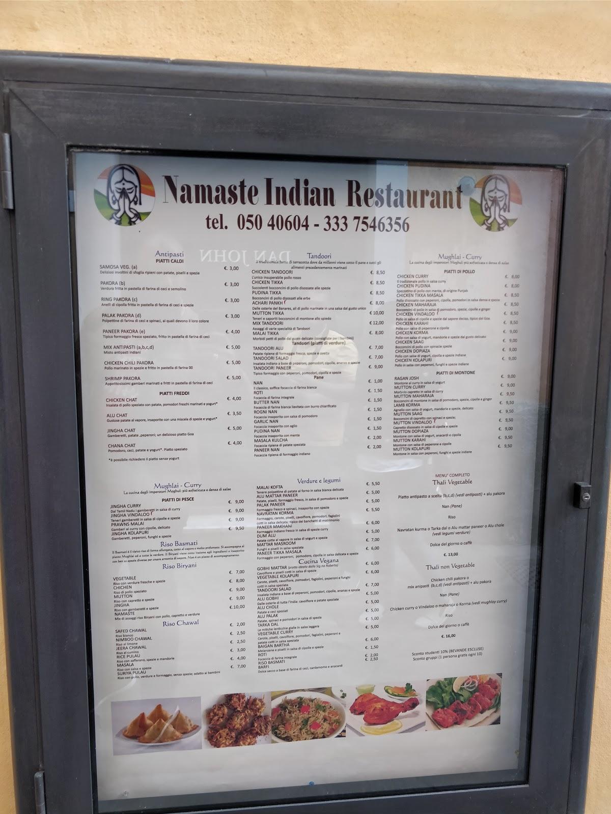 Menu da Namastè India ristorante, Pisa