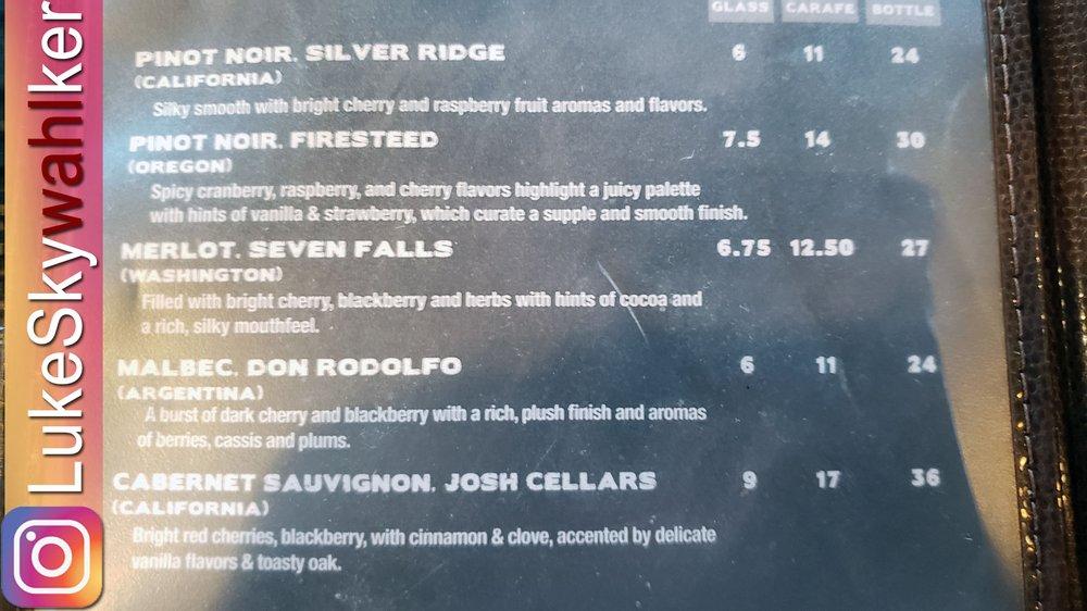 Menu at One World restaurant, Peoria