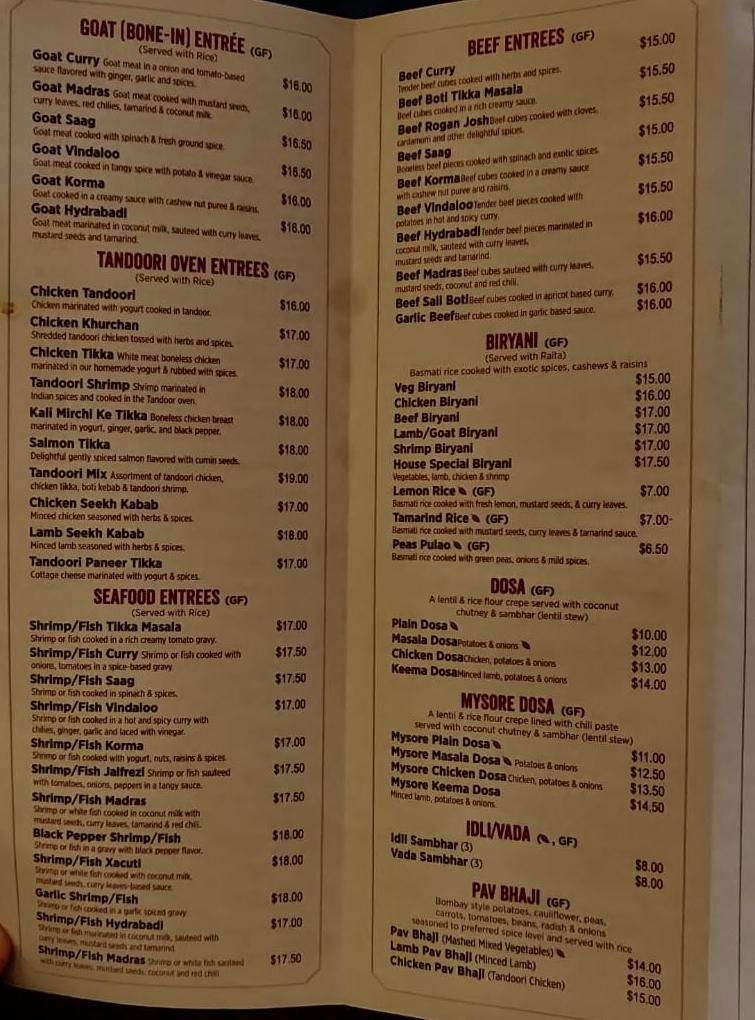 Menu at Punjab Express restaurant, Cambridge