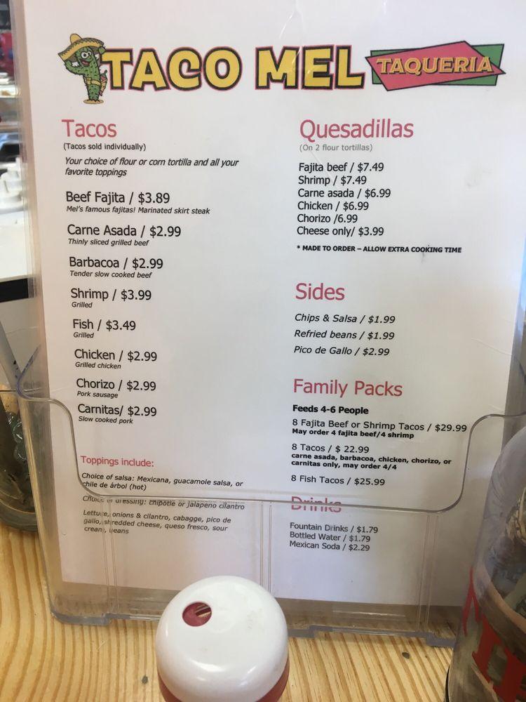 Menu at Taco Mel restaurant, Lake Charles