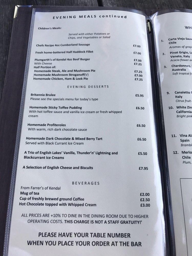 Menu at The Britannia Inn pub & bar, Lakes, Main Street