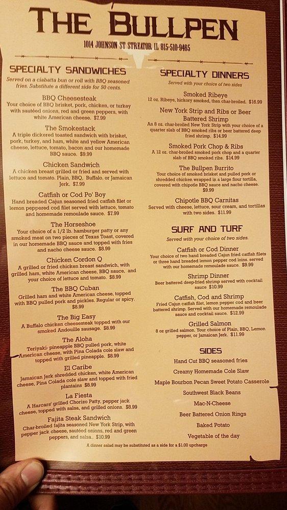 Menu at The Bullpen pub & bar, Streator