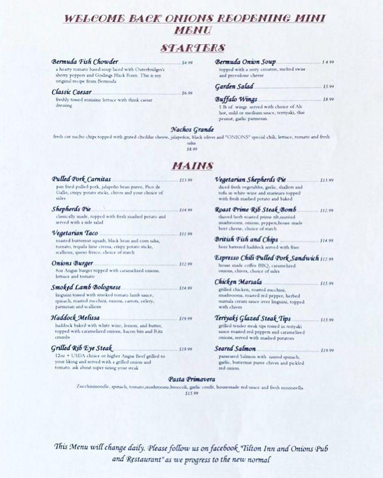 Menu at Tilton Inn restaurant, Tilton