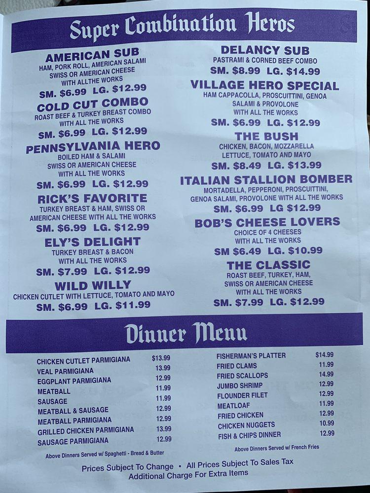 Menu at Village Hero restaurant, Syosset