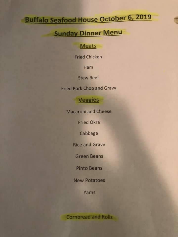 Menu at Buffalo Seafood House restaurant, Buffalo