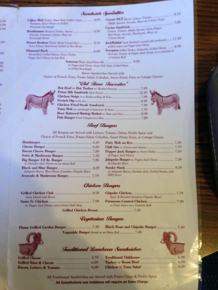 Menu at Calico's restaurant, Kingman, 418 W Beale St