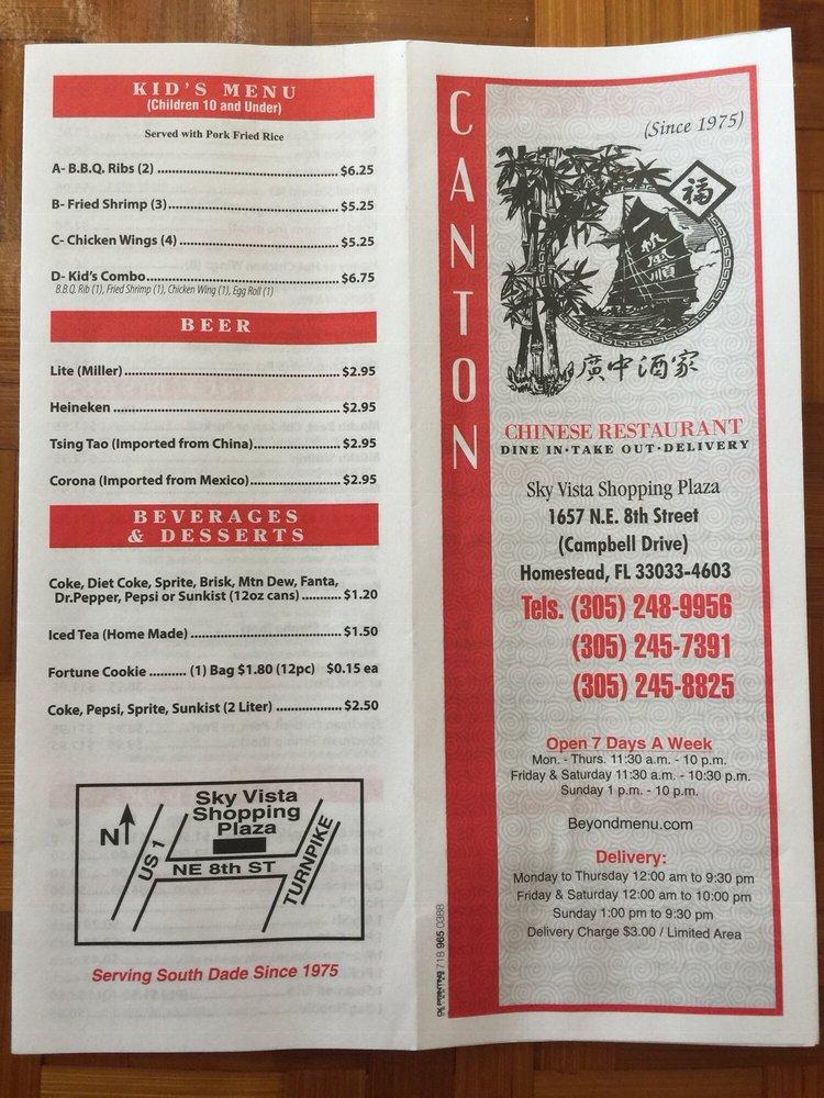 Menu at Canton Restaurant, Homestead
