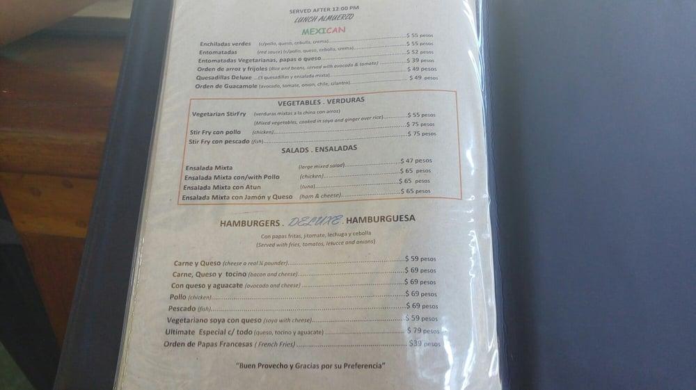 Menu at Dan's Café Deluxe, Brisas de Zicatela, C. las Palmas