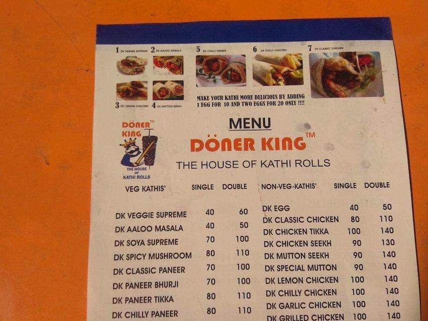 Menu at Doner King, New Delhi, Shop No 72