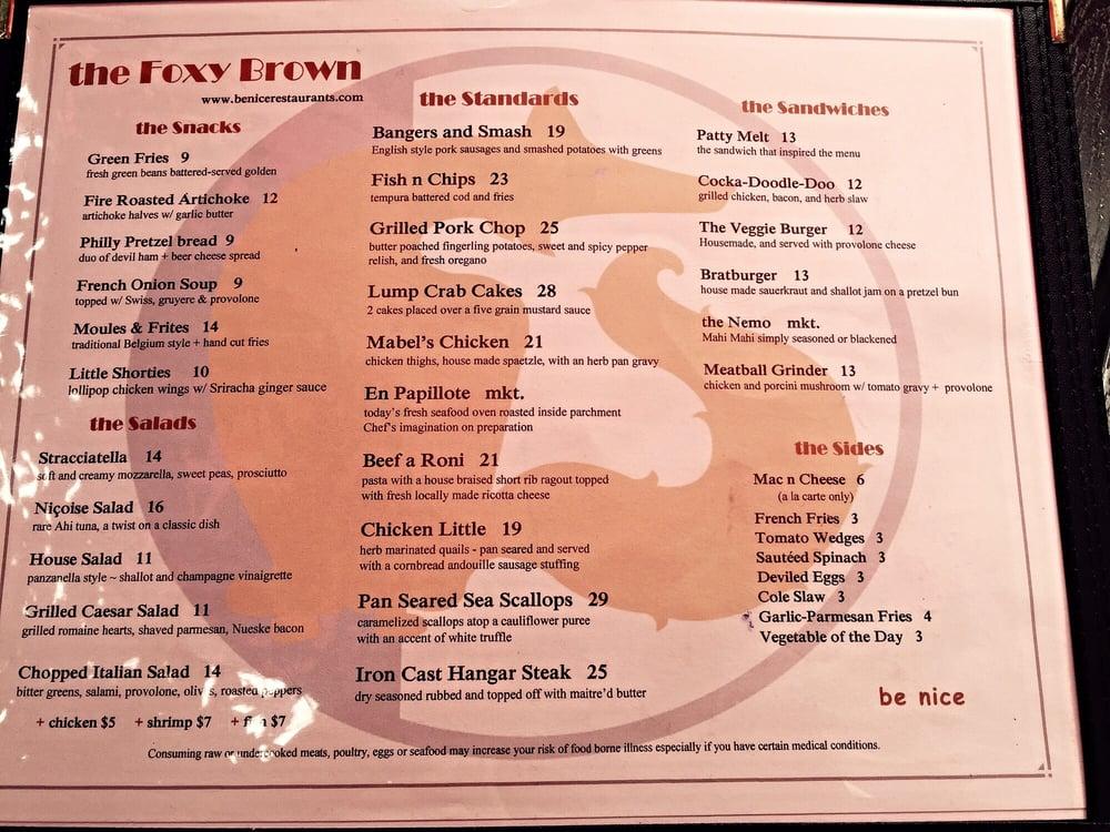 Menu at Foxy Brown restaurant, Fort Lauderdale