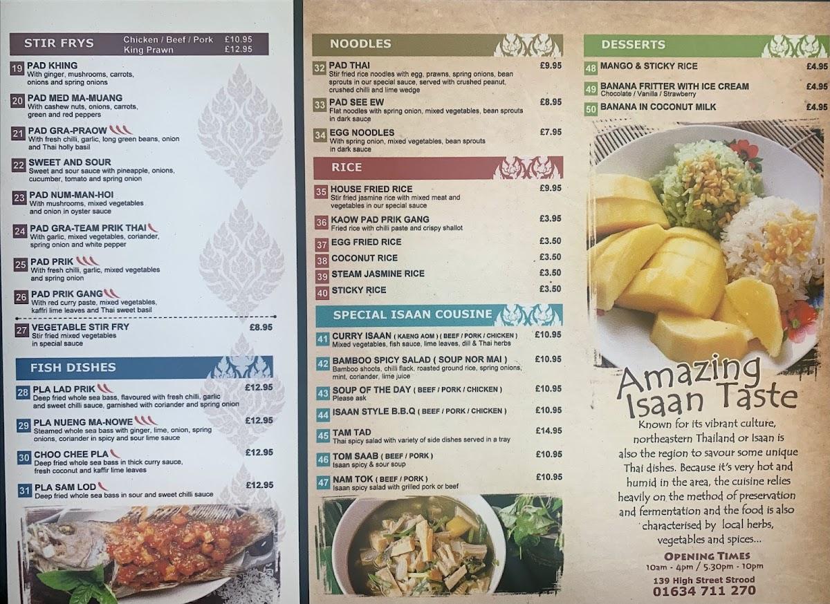 Menu at Isaan Thai restaurant, Rochester, 139 High St