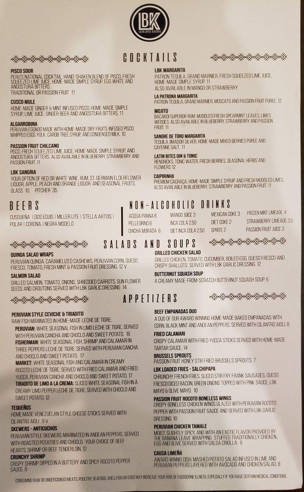 Menu at Latin Bites restaurant, Houston
