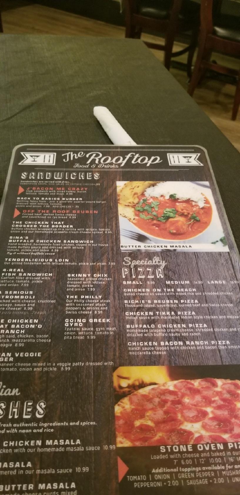 Menu at The Rooftop pub & bar, Evansville