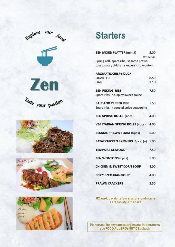 Menu at Zen Chinese Restaurant & Takeaway, Hull
