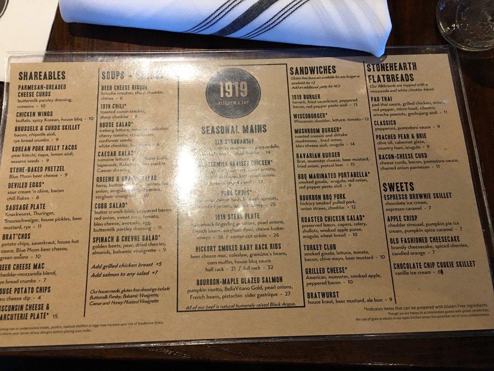 Menu at 1919 Kitchen & Tap pub & bar, Green Bay