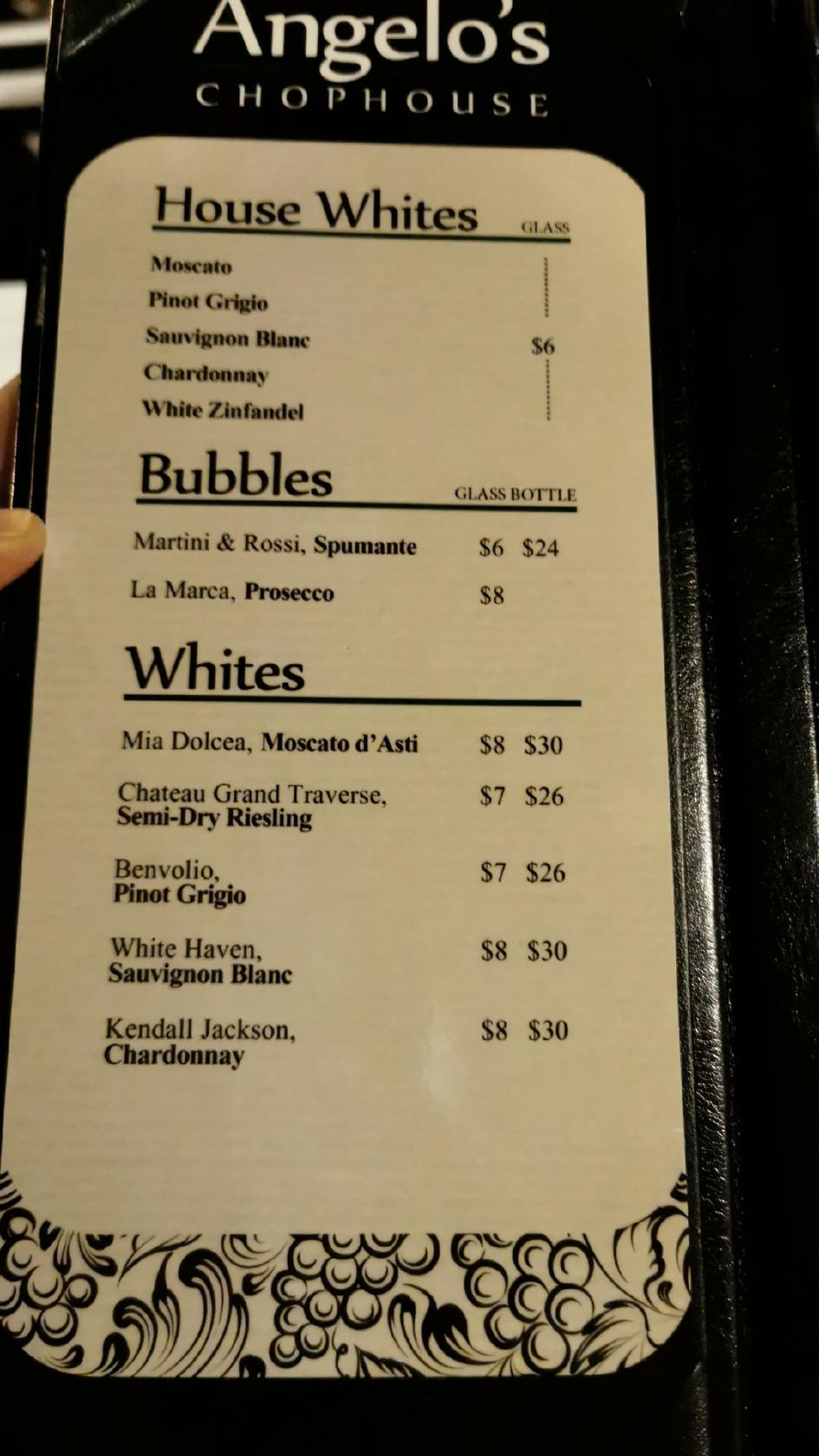Menu at Angelo's Chop House steakhouse, Monroe