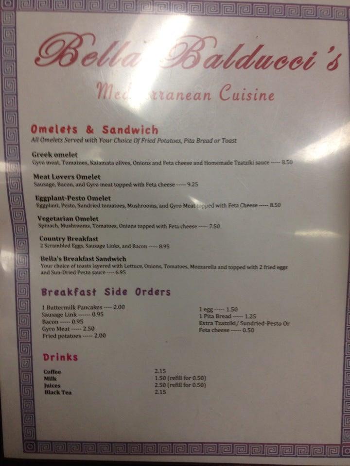 Menu at Bella Balducci's Mediterranean Cuisine restaurant, Monroe