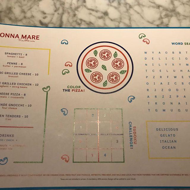 Menu at Donna Mare Trattoria pub & bar, Miami Beach