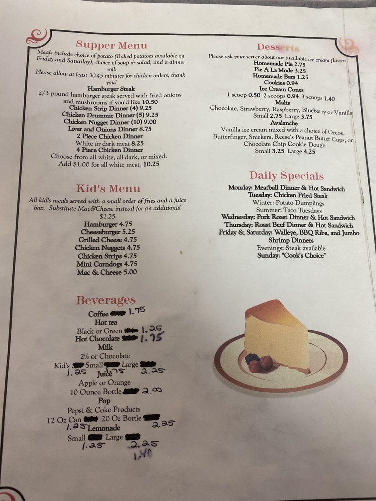 Menu at Foxy Roxy's Diner restaurant, Lancaster