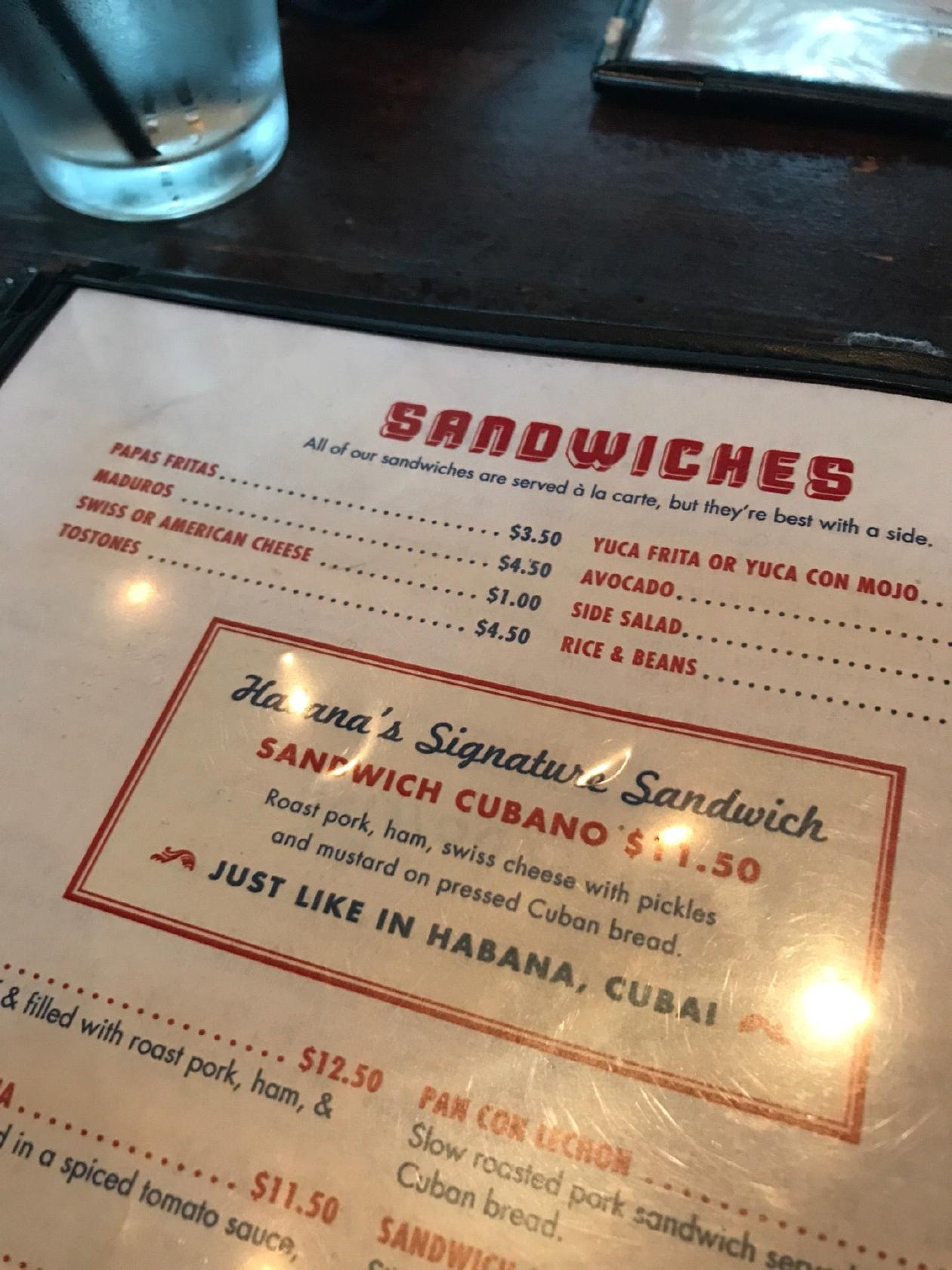 Menu at Habana Restaurant, Austin, S Congress Ave