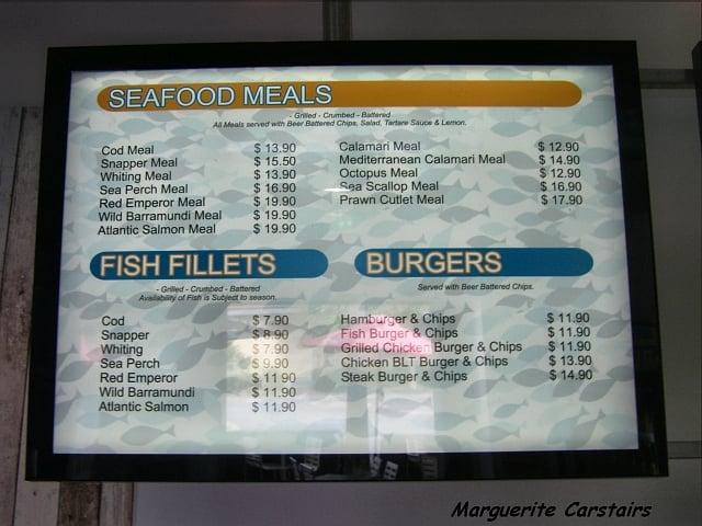 Menu at Fish on the Go restaurant, Victoria Point