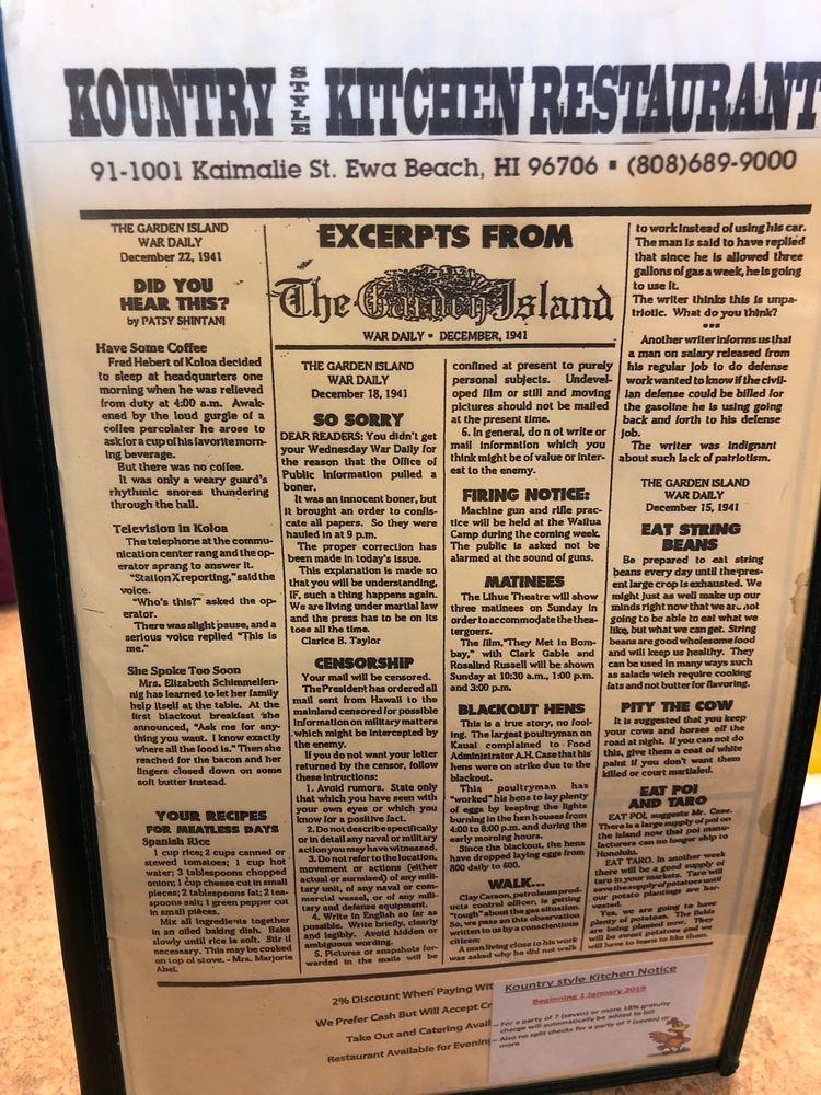 Menu at Kountry Style Kitchen Restaurant Ewa Beach, Ewa Beach