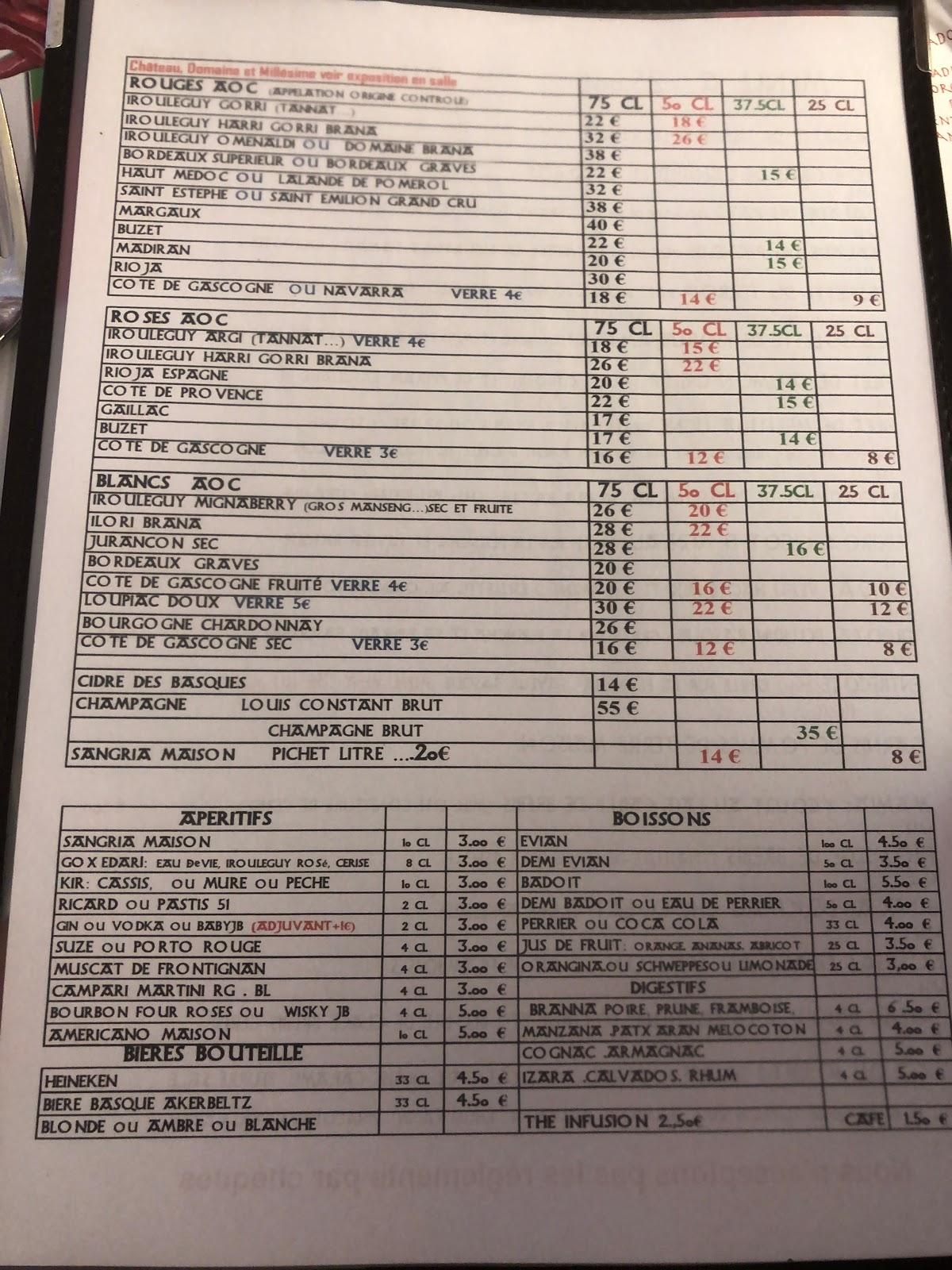 Carta del restaurante LTB-La Table Basque, Biarritz