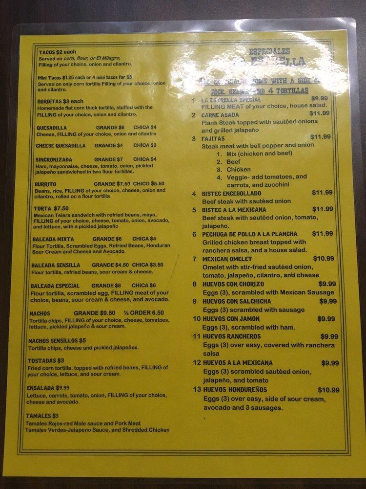 Menu at La Estrella Latin Market & Taqueria restaurant, Thibodaux