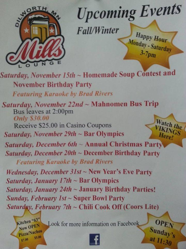 Menu at Mills Lounge pub & bar, Dilworth