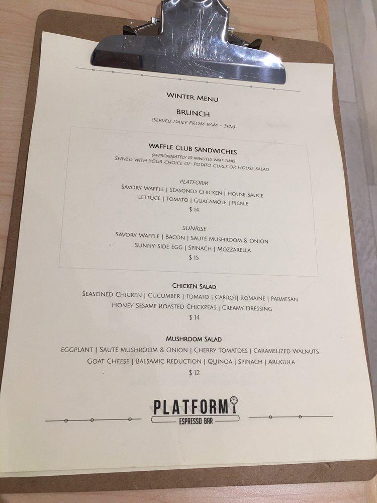 Menu at Platform Espresso Bar, Markham