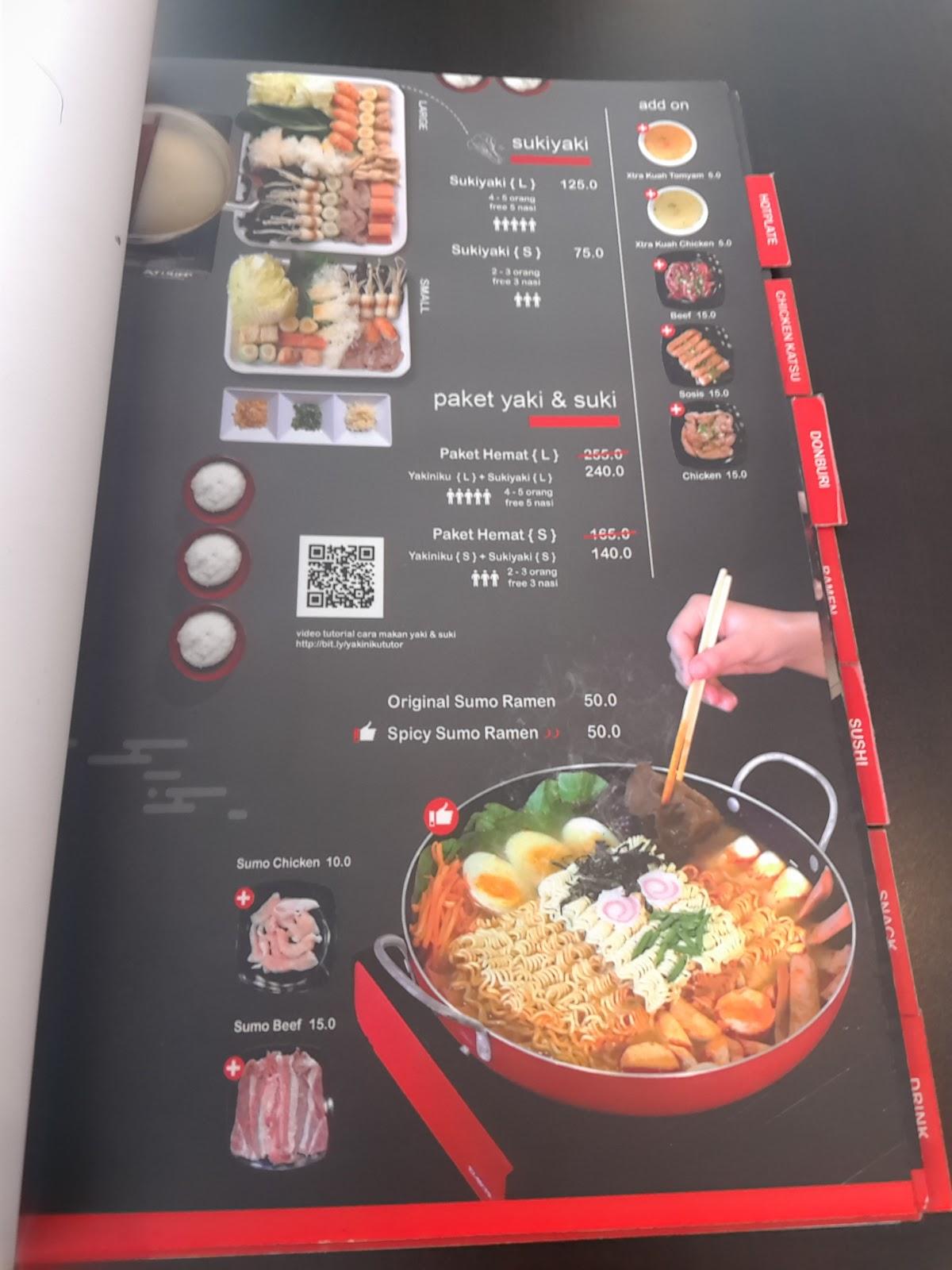 Menu at Saboten Surabaya restaurant, Surabaya