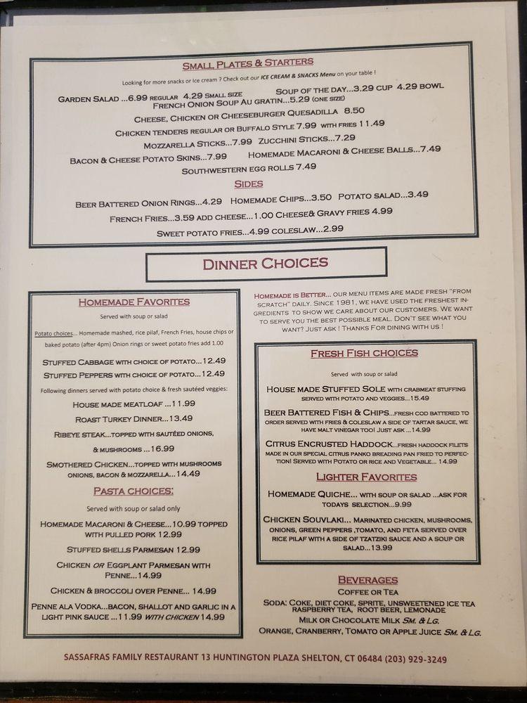 Menu at Sassafras Restaurant & Ice Cream, Shelton