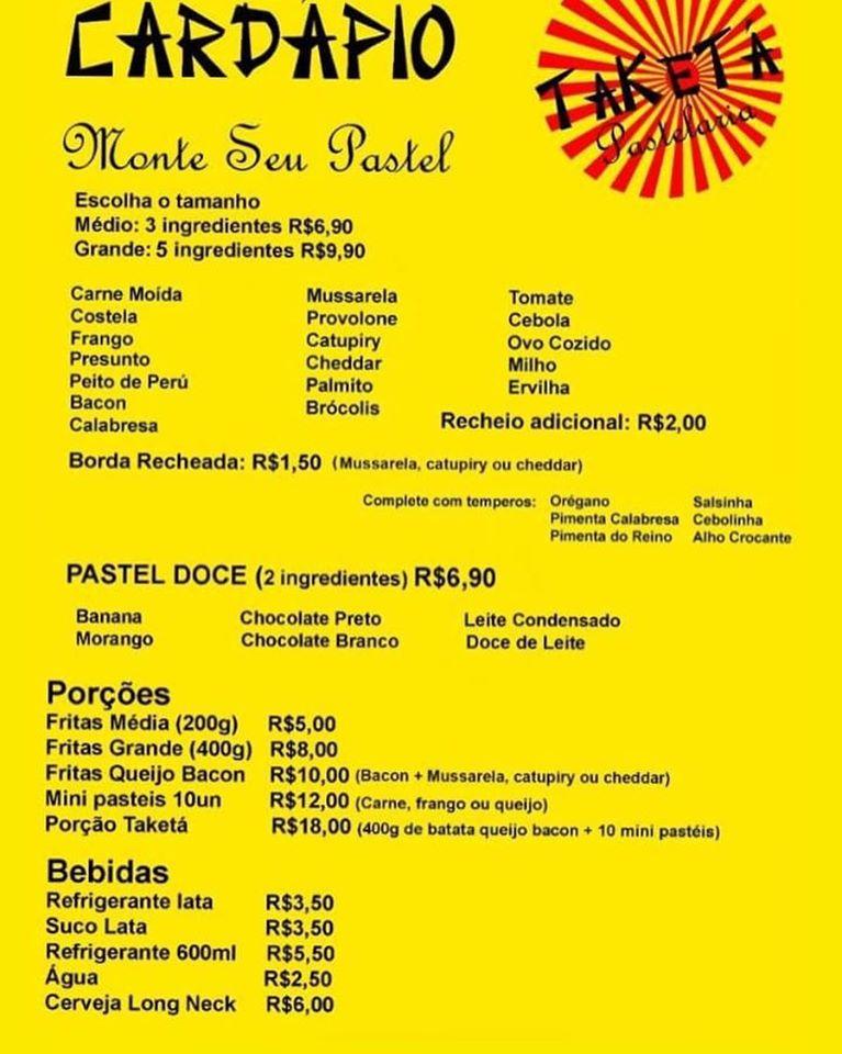 Menu at Taketa Pastelaria restaurant, Blumenau, Rua Dr Pedro Zimmermann ...