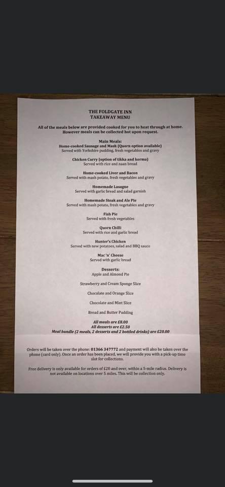 Menu at The Foldgate Inn pub & bar, Stradsett