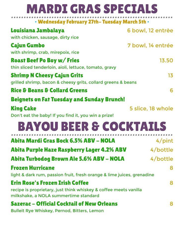 Menu at Union Publick House, Jim Thorpe