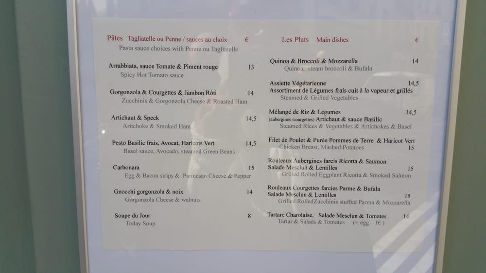 Menu at Boboli restaurant, Paris