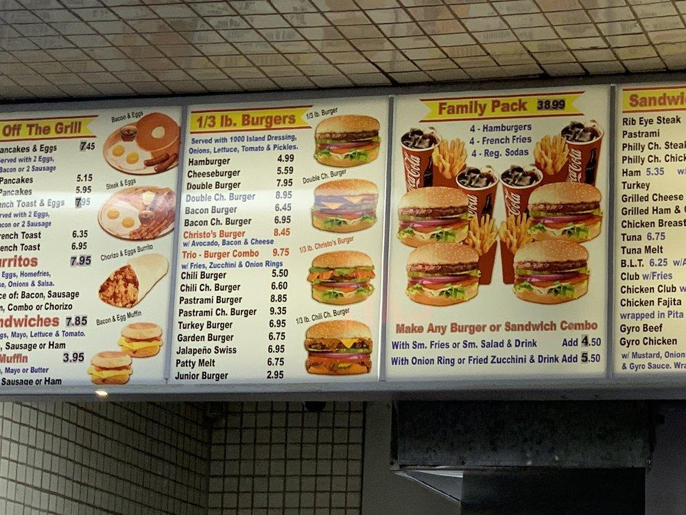 Menu at Christo's Best Burgers restaurant, Anaheim, Miraloma Ave