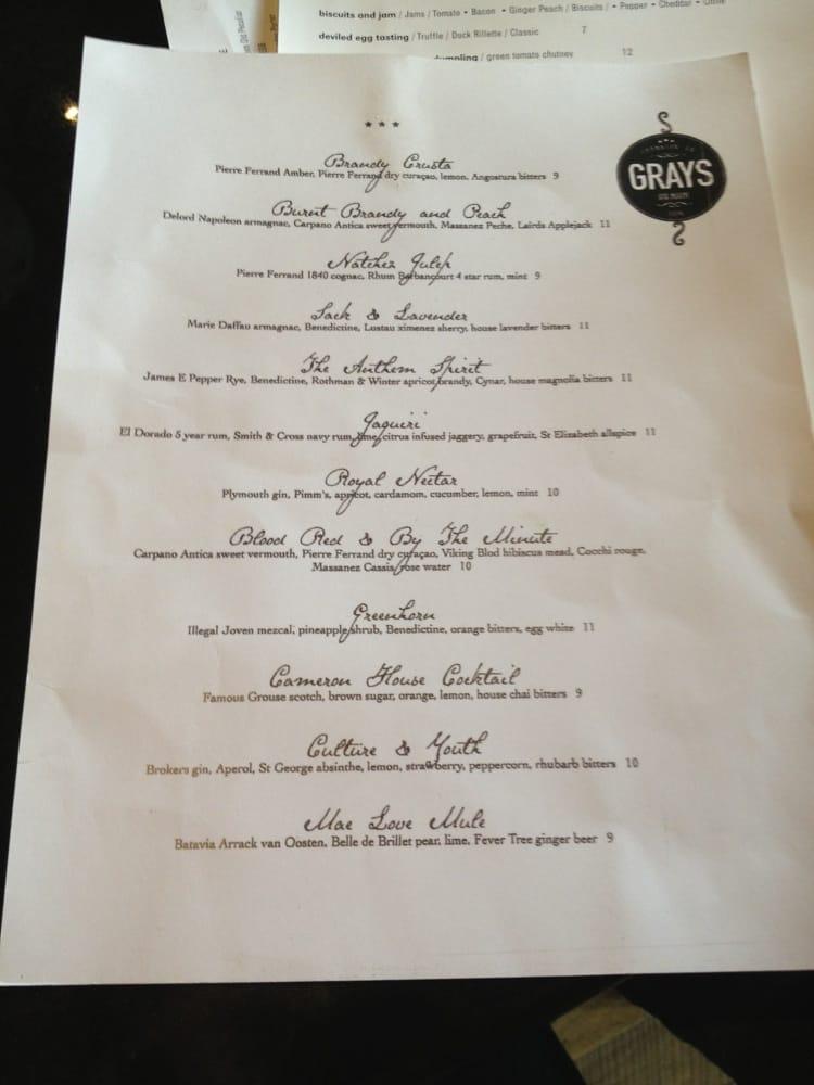 Menu at GRAYS on Main pub & bar, Franklin, 332 Main St