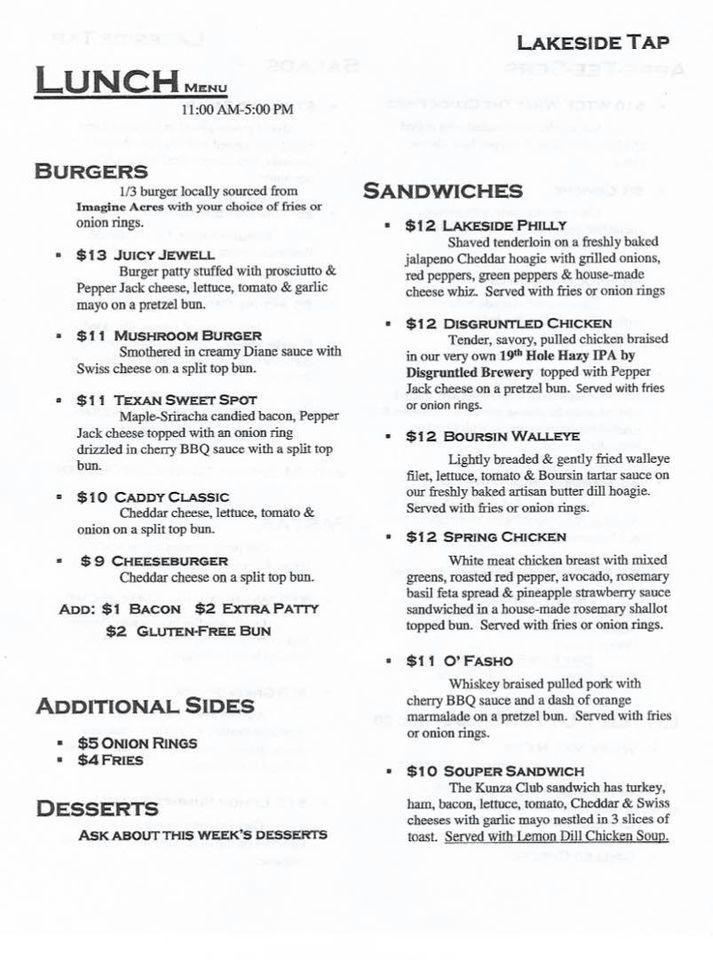Menu at Lakeside Restaurant, Perham