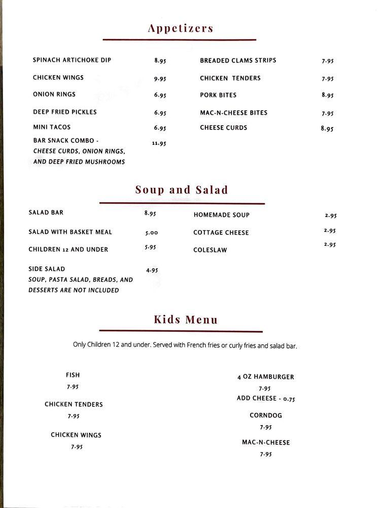 Menu at Old Abe's Supper Club, USA