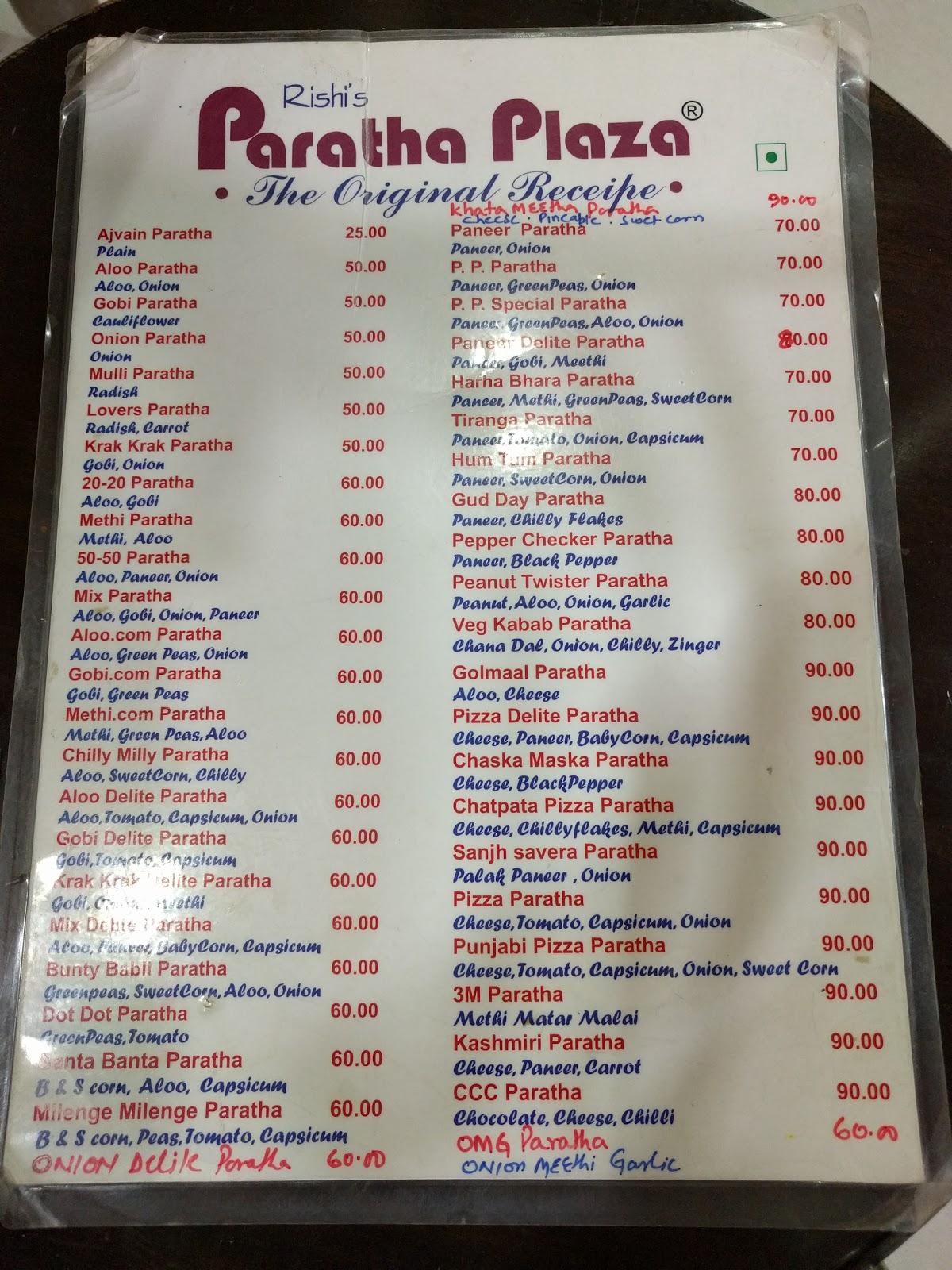 Menu at Rishi’s Paratha Plaza Sanjay Nagar, Bengaluru