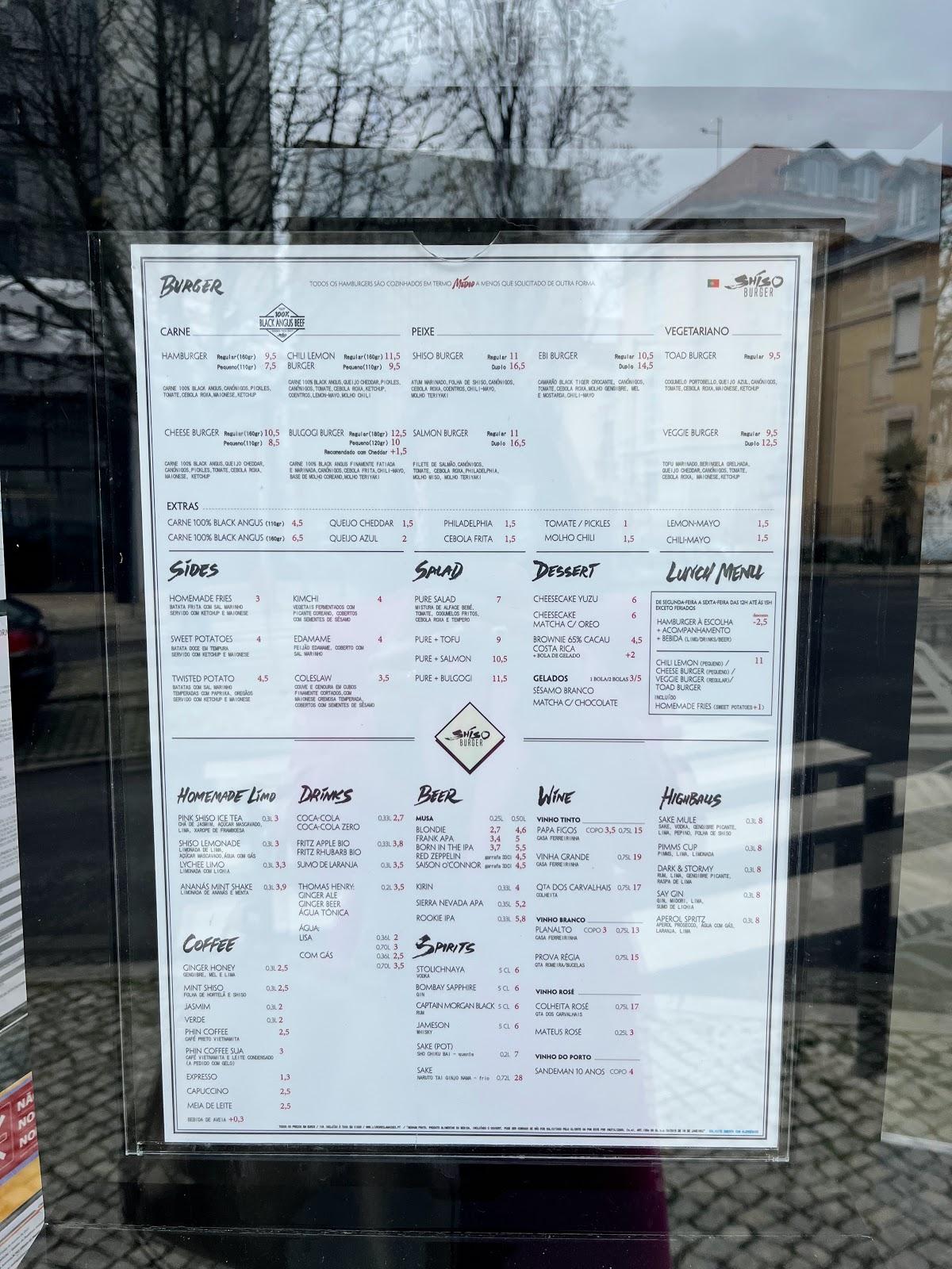 Menu em Shiso Burger - Lisboa restaurante, Lisboa