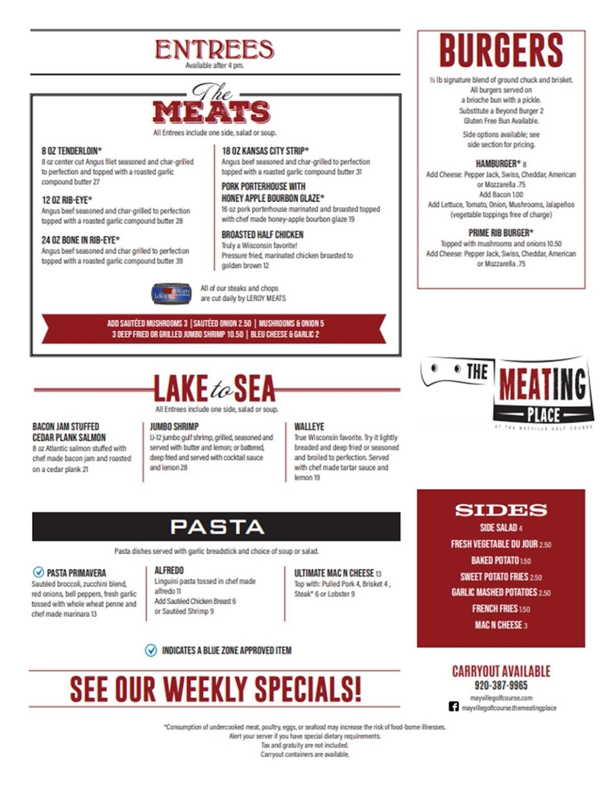 Menu at The Meating Place pizzeria, Mayville