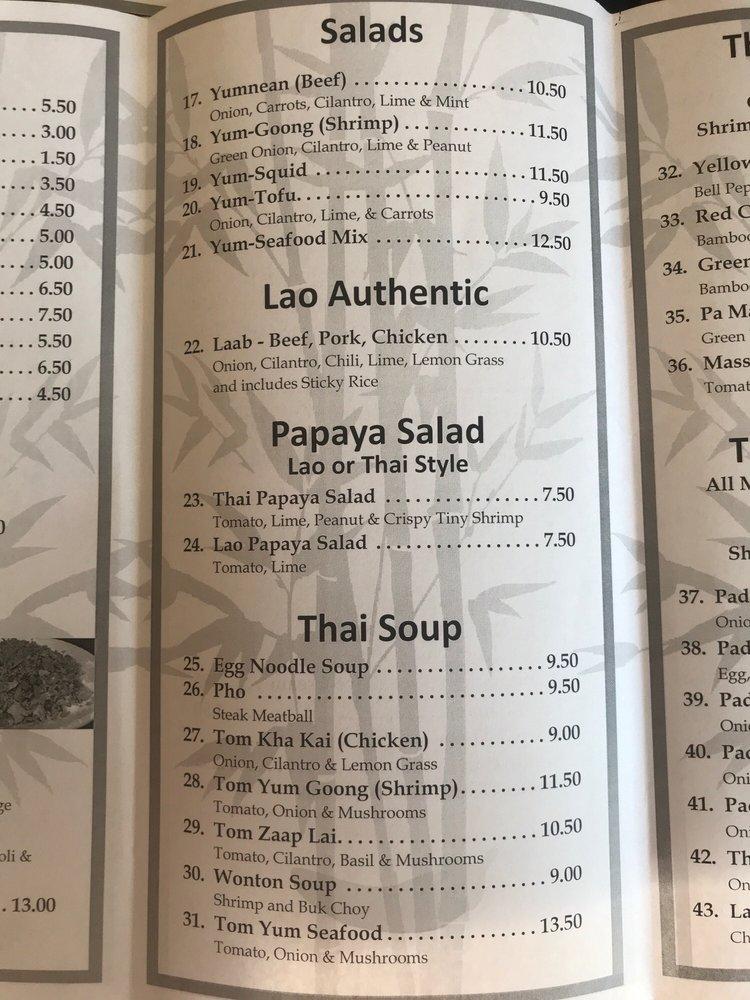 Menu at Zaap Lai Thai and Lao Cuisine restaurant, Johnson City