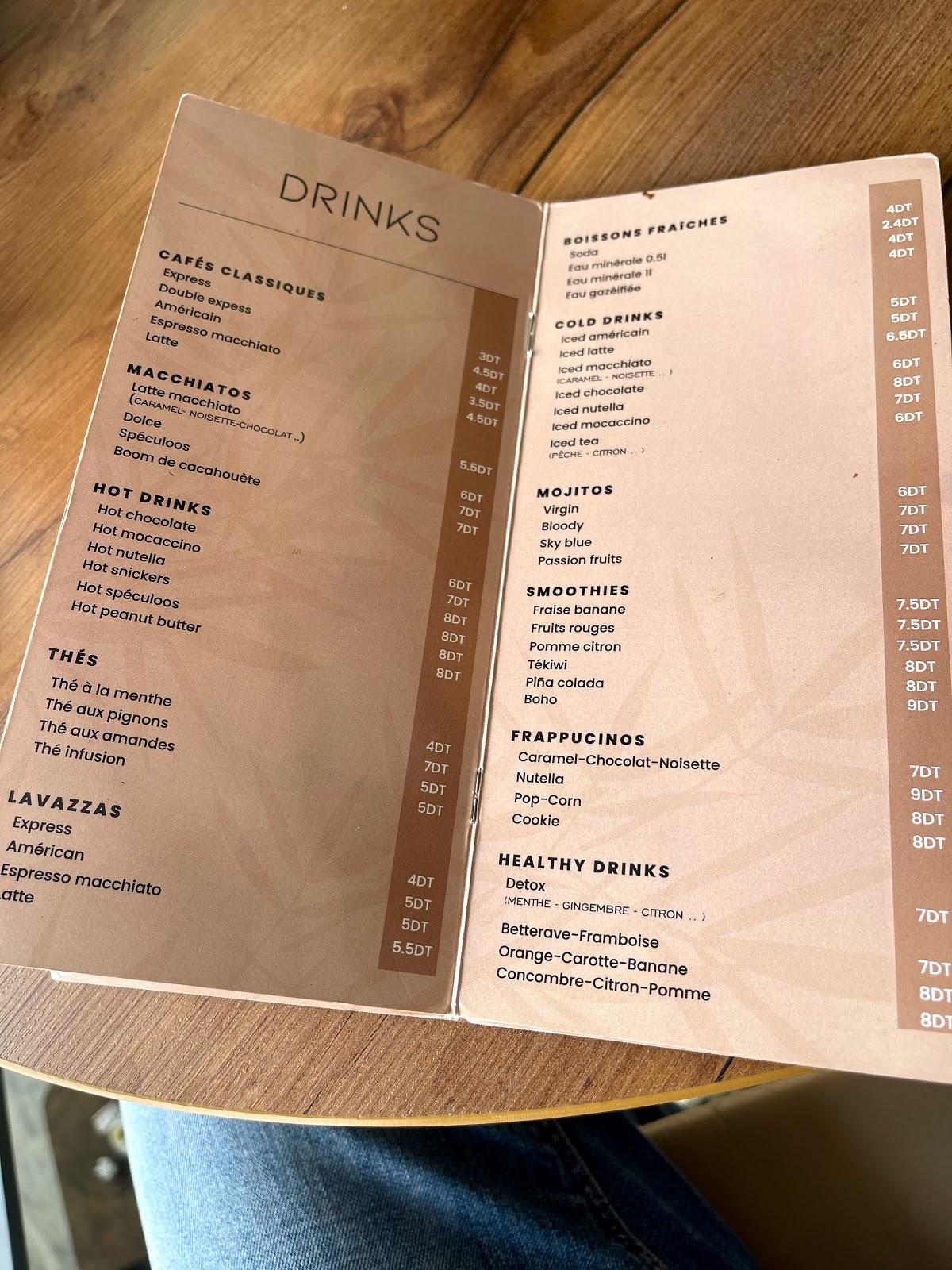 Menu at boho cafe, Carthage